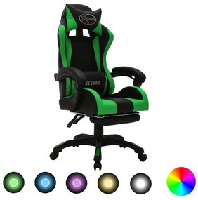 Herní židle s RGB LED podsvícením zeleno-černá faux kůže,  288009