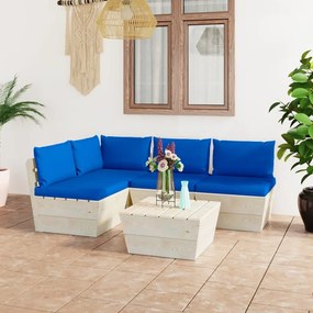vidaXL 5dílná zahradní sedací souprava z palet + podušky smrkové dřevo [3063486] Barva: Modrá