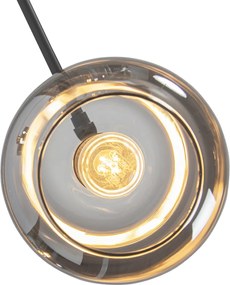 Stojací lampa černá se zlatem a kouřovým sklem 5-světlo - Zuzanna