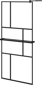 Zástěna do průchozí sprchy s policí černá 90x195 cm ESG/hliník 3185460