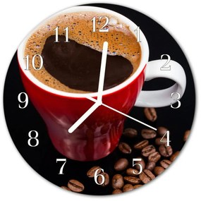 Skleněné hodiny kulaté Kávový hrnek