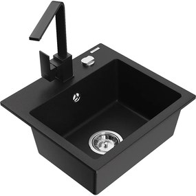 Mexen Milo, 1-komorový granitový dřez 435x410x171 mm a černá baterie Rita, černá, 6505-77-670300-70