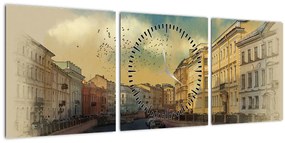 Obraz - Řeka Moyka, Petrohrad, Rusko (s hodinami) (90x30 cm)