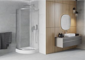 Mexen Rio Sprchový kout půlkruhový 70 x 70 cm, transparentní, chrom + sprchová vanička, bílá - 863-070-070-01-00-4710