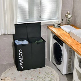 Costway 115 L 2 přihrádky koš na prádlo z netkané textilie s víkem a držadly