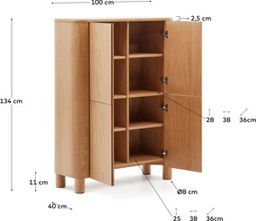 Skříňka v dekoru jasanu v přírodní barvě 100x134x40 cm Salaya – Kave Home