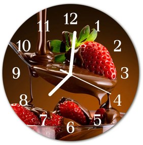 Nástenné skleněné hodiny Čokoládové jahody fi 30 cm