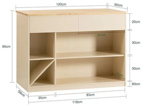 Sobuy SoBuy KNL04-MI Kuchyňský ostrůvek Kuchyňská skříňka Příborník Barový stůl Béžový 120x90x60cm