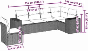 6dílná zahradní sedací souprava a podušky světle šedá polyratan 3222631