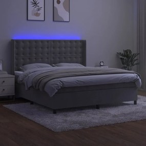 Box spring postel s matrací a LED světle šedá 180x200 cm samet 3139817