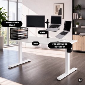 Elektrický stůl s nastavitelnou výškou ergonomický bílý,1400x700 mm: ARIA