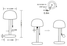 Globo 21016S - LED stolní lampa NORMAN LED/1,5W/3,7V 3000/4200/6000K černá