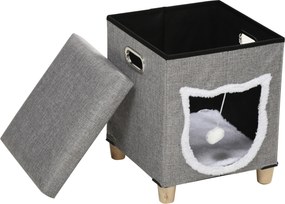 PawHut kočičí jeskyně s polštářem a škrabací podložkou, hrací míč, protiskluzová, šedá, polyester pro kočky