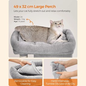 Škrabací sloup pro kočky, 74 cm vysoká kočičí věž, M velikost, světle šedá
