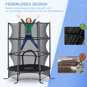 HOMCOM Kindertrampolin Ø163 cm, Trampolin mit Sicherheitsnetz, Randabdeckung, Gartentrampolin für Kinder 3-10 Jahre, bis 50 kg belastbar, Schwarz