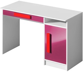 Psací stůl GULIVER 9 Domel 120/80/50 barva: bílý mat/růžový lesk/červené úchyty