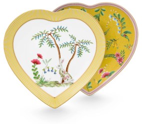 Pip Studio La Majorelle sada 2 talířků ve tvaru srdce, žlutá (dárková sada stylových talířků ve tvaru srdce)