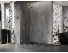 Mexen Lunar-B Duo, výklopný sprchový kout 70 x 70 cm, 8mm čiré sklo, zlatý matný profil, 832-070L-070P-55-00