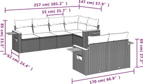 7dílná zahradní sedací souprava s poduškami šedá polyratan 3259386