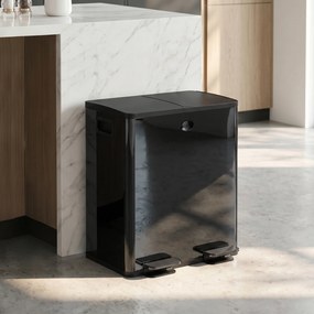 2 x 20litrové dvojité odpadkové koše, otevírání pomocí pedálu, snadné čištění, nerezová ocel, plast, černá barva