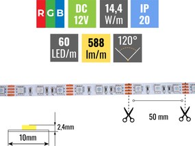 LED Solution RGB LED pásek 14,4W/m  12V bez krytí IP20 08210