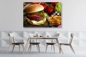 Obraz hamburger s hranolky - 60x40 cm