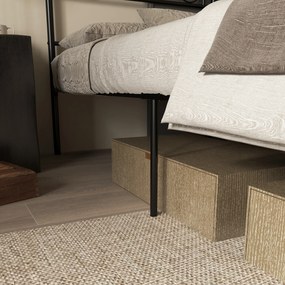 HOMCOM jednolůžkový postelový rám z oceli 95x211x106 cm, integrované laťování, čelo a nožní část, úložný prostor pod postelí, černá