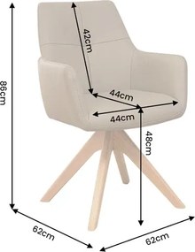 Designová otočná židle Devassy taupe kůže / dub