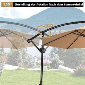 Costway Slunečník s LED solárním osvětlením otočný na zahradu Ø 300 cm, béžový