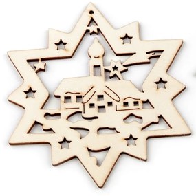 Vánoční dřevěná hvězda 10 cm k zavěšení přírodní světlá 2 ks (Cena za 1 ks balení (2 ks))