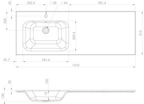 Sapho Sapho, LOREA skříňka 140x46x51, 5cm (70+70cm), levá, dub alabama/bílá matná, LE070-2231-L-05