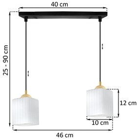 Závěsné svítidlo Riffle Square, 2x bílé skleněné stínítko, b/g