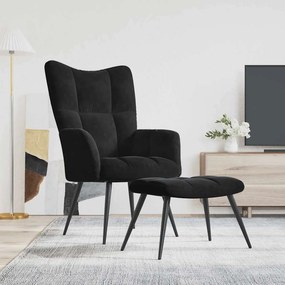 Relaxační křeslo s taburetkou černé sametové 328090