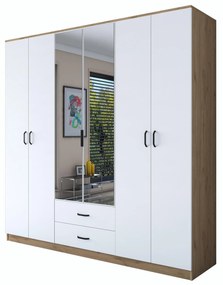 Šatní skříň Bafaretta 30 (se zrcadlem) (ořech + bílá)