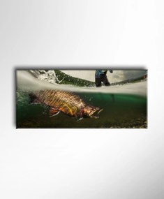 Malvis ® Obraz Rybář a pstruh ROZMĚR (šířka x výška): jednodílný obdélník 100x45 cm