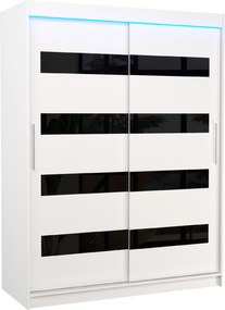 ADRK Furniture Posuvná skříň s lacobelem a LED osvětlením MARTINEZ 150 SW-MAR-W+BL-150+L-V128