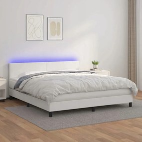 Box Spring Postel S Matrací A Led Umělá Kůže Bílá Hladký design 180 x 200