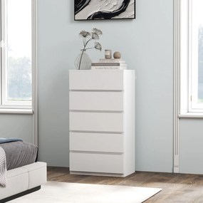 HOMCOM Komoda s 5 Zásuvkami, Moderní Skříň na Oblečení pro Obývací Pokoj, Ložnici a Chodbu, Bílá, 55 x 34 x 100 cm
