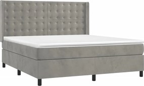 Box spring postel s matrací a LED světle šedá 180x200 cm samet 3139817