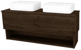 Dřevojas Koupelnová skříň INVENCE SZZO 125 (2 umyvadla Joy 3) Varianta: L01 Bílá vysoký lesk / D01 Beton