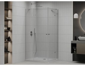 Mexen Roma Duo sprchový kout s otočnými dveřmi 80 x 70 cm, Průhledné, Chromovaná + sprchová vanička Flat - 854-080-070-01-02-401