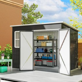 Outsunny Kovová Kůlna na Nářadí 4,13 m² 260 x 177 x 190 cm Skladovací Kůlna s Oknem, Šikmou Střechou a Zámkem, Voděodolný Zahradní Dům na Zahradu