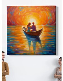 Obraz na plátně - Pár na loďce pozorující na západ slunce FeelHappy.cz Velikost obrazu: 140 x 140 cm