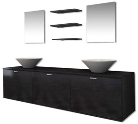 vidaXL Desetikusový set koupelnového nábytku s umyvadlem a baterií, černý