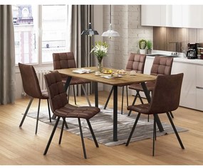 Idea nábytek Jídelní stůl BERGEN dub + 6 židlí BERGEN hnědé mikrovlákno