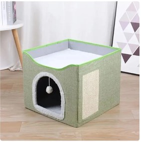 Skládací pelíšek pro kočky se sisalovým škrabadlem a bambulkou na hraní Barva: zelená