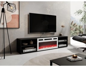 TV skříňka/stolek s krbem Loloz 180, Barva: černá + černá+ bílý lesk