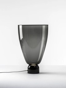 Designová stolní lampa Brokis Lightline L-H, PC984 Barva skla: Opalín, BARVA SPODNÍ ČÁSTI SKLA: tmavě šedá kouřová - transparentní sklo, POVRCHOVÁ ÚPRAVA SPODNÍ ČÁSTI SKLA: lesklý povrch skloviny