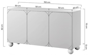 Komoda třídveřová se čtyřmi ukrytymi zásuvkami Sonatia II 150 cm - kašmír