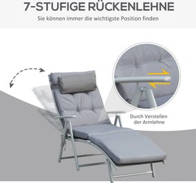 Skládací sluneční lehátko Outsunny s hlavovou opěrkou, polštářkem a skládacím opěradlem s 7 pozicemi, relaxační lehátko až do hmotnosti 165 kg, ideál…